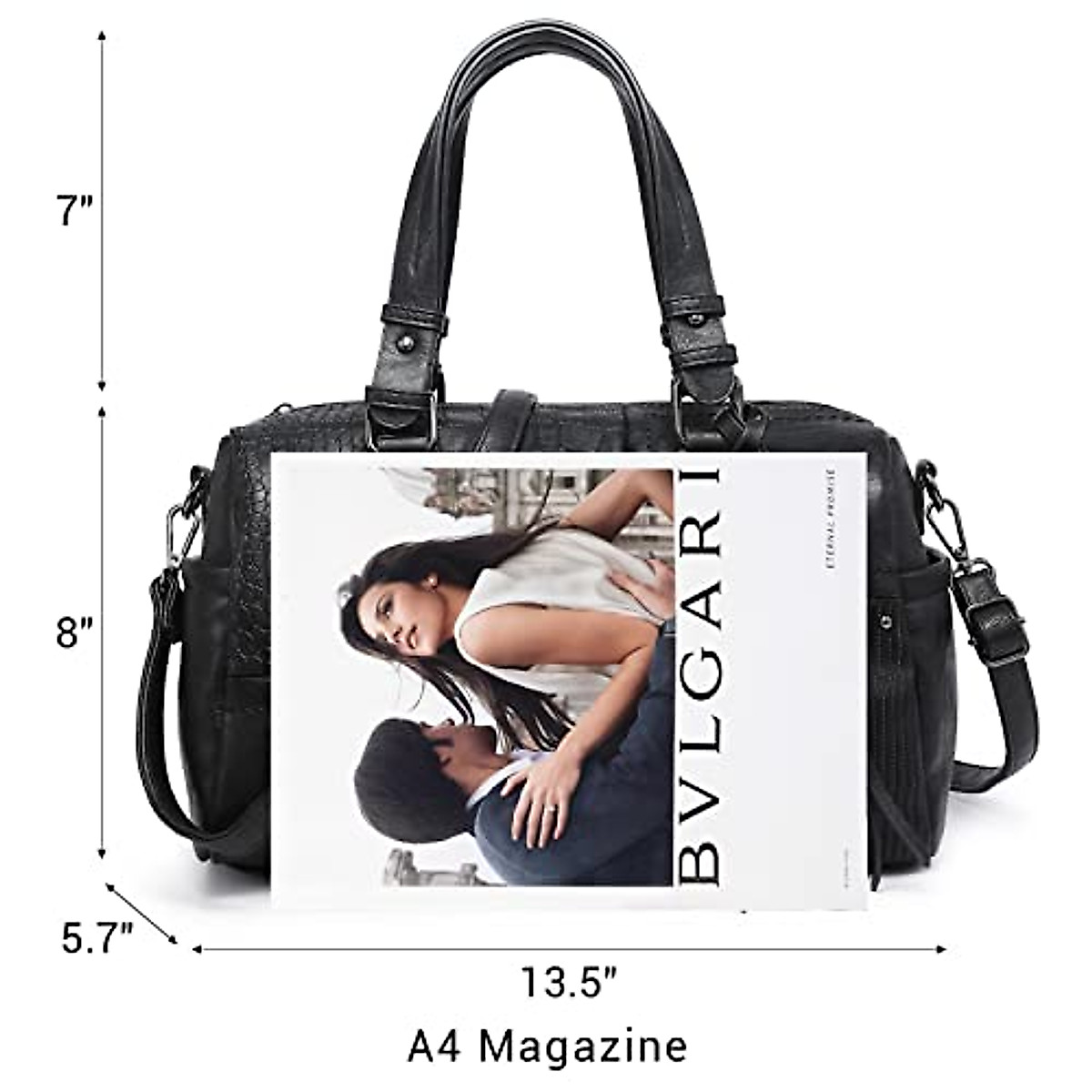 Dasein Women Soft Vegan Leather Barrel Bags Large Hobo Top Handle Work Totes Satchel Handbags Shoulder Purse (Black)