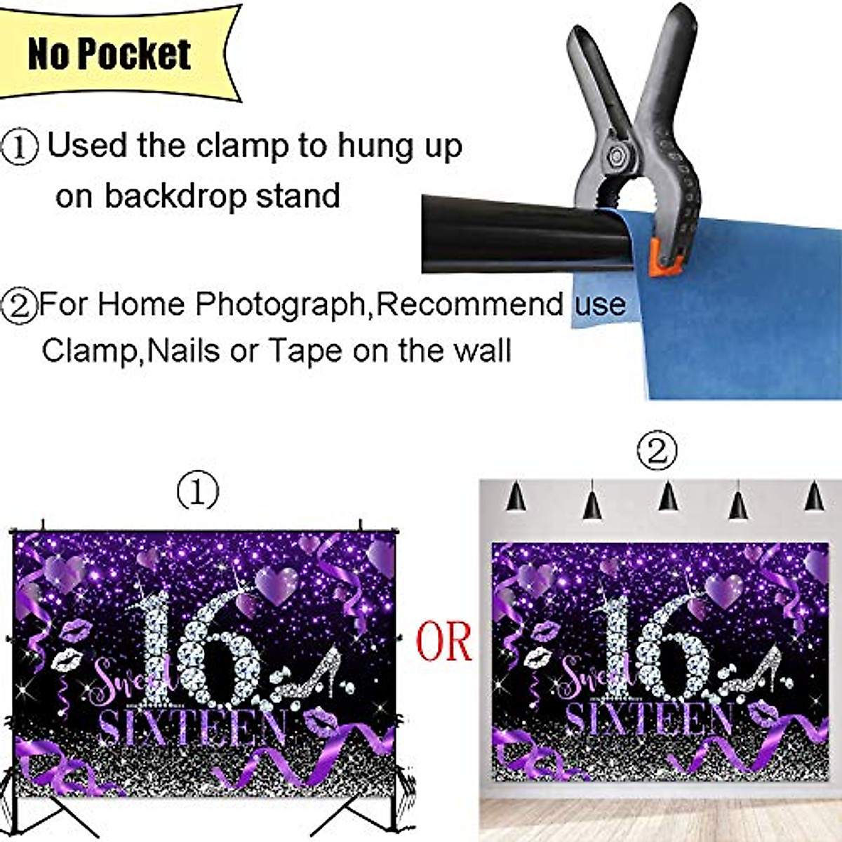 Sensfun Sweet 16 Silver Purple Bokeh Glitter Backdrop 7x5ft for Girls Happy 16th Birthday Party Decorations Banner Diamonds High Heels Sweet Sixteen Photography Photo Booth Props Supplies Background