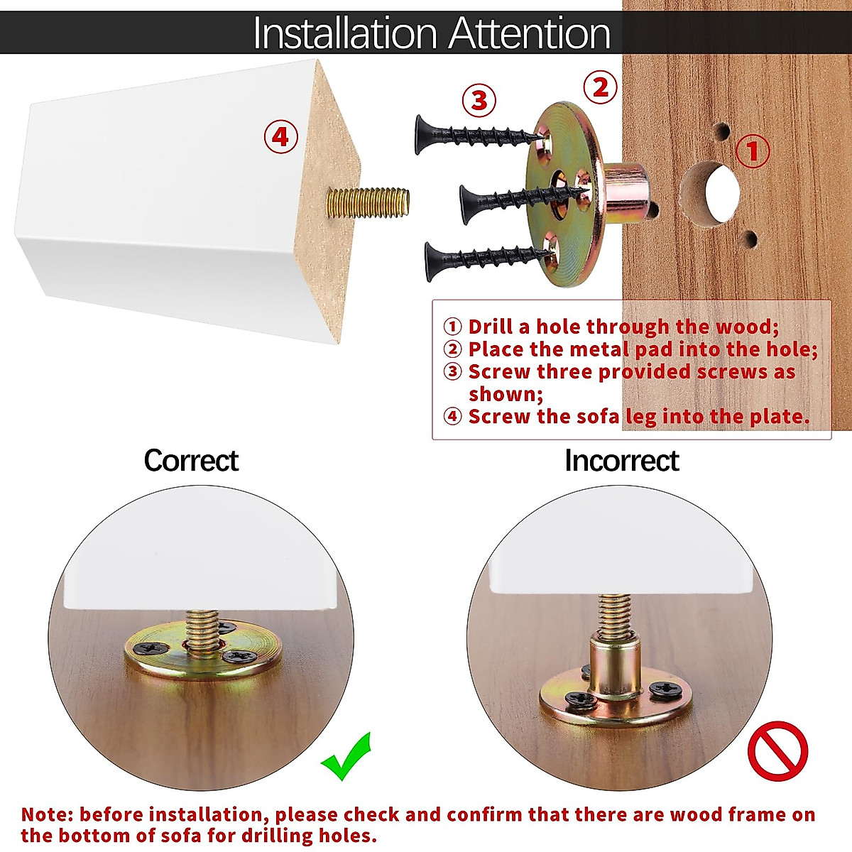 TURSTIN Set of 8 Wood Furniture Legs 3 Inch Square Solid Wood Sofa Legs Natural Wooden Couch Legs Replacement Legs for Furniture Armchair Bed Dresser Cabinet or DIY Projects, White
