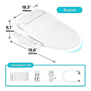 Blooming NB-1360R Bidet Toilet Seat (Round), Warm Water with Stainless Steel Nozzle, Warm Air Dryer, Heated Toilet Seat, Sittable Lid, Nightlight, Fits Round Toilets, White