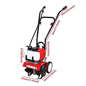 52cc Tiller Cultivator Gas Powered,Air-Cooled 2 Stroke Single-Cylinder Gasoline Engine Rototiller Gas Powered,Garden Mini Tiller Cultivator,1.9KW Cultivated Land Reclamation Micro Tillage Ripper