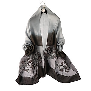 WINCESS.YU Silk Scarf for Women Lightweight Shawls and Wraps for Weddings Fashion Pashmina Shawl Embroidered Scarves (Black)