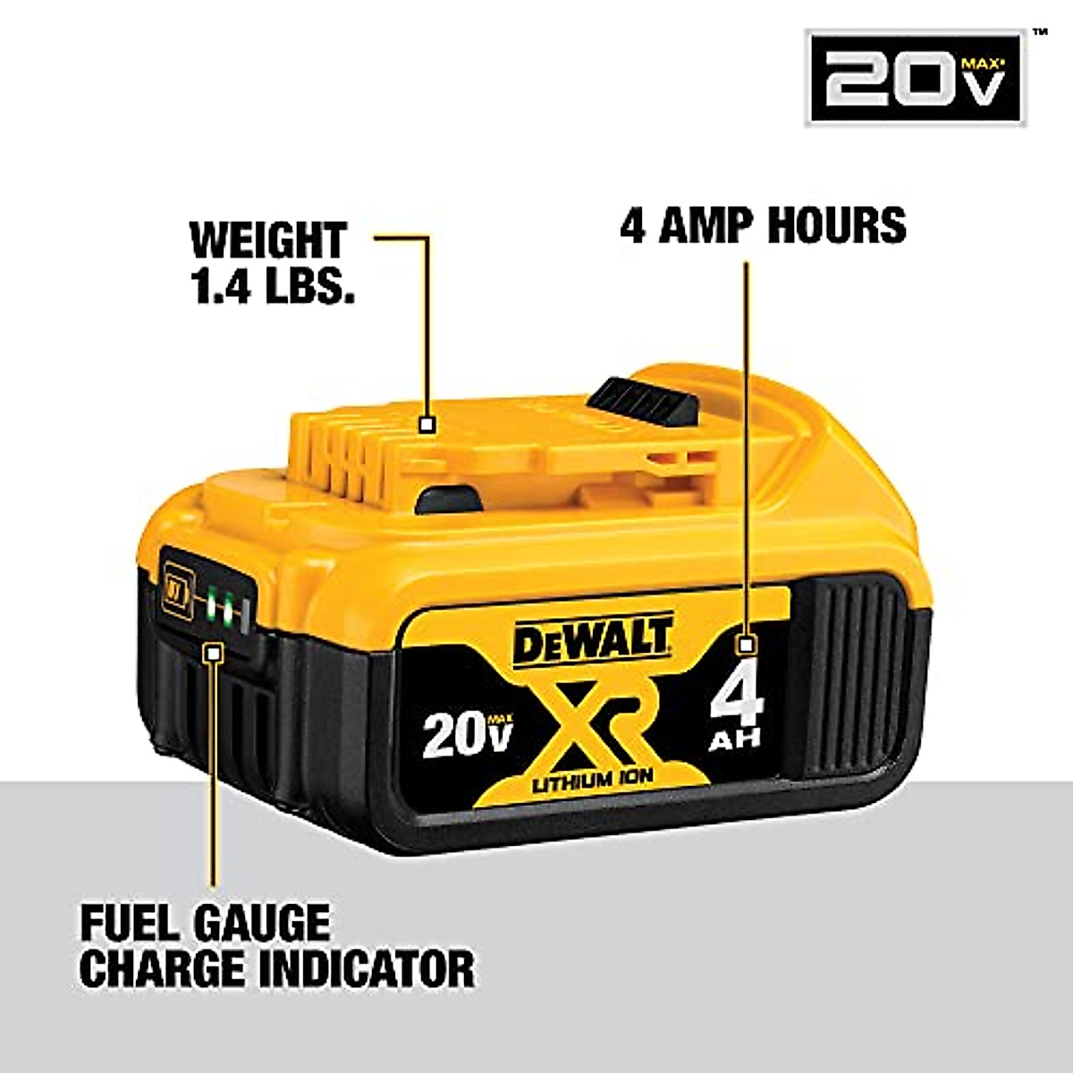 DEWALT 20V MAX Battery, 2 Ah and 4 Ah, 4-Pack, Fuel Gauge LED Charge Indicators(DCB324-4)