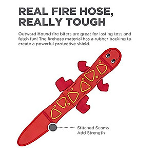 Outward Hound Fire Biterz Red Lizard Plush Firehose Material Interactive Dog Toy, Large
