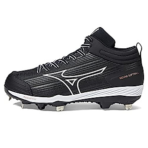 Mizuno Women's Sweep 6 Mid Softball Shoe, Black-White, 8.5