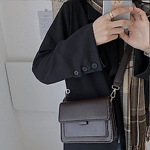AMHDV Small Crossbody Bag for Women Retro Shoulder Bag Square Purse Handbag Fashion Flap bag (02-coffee)