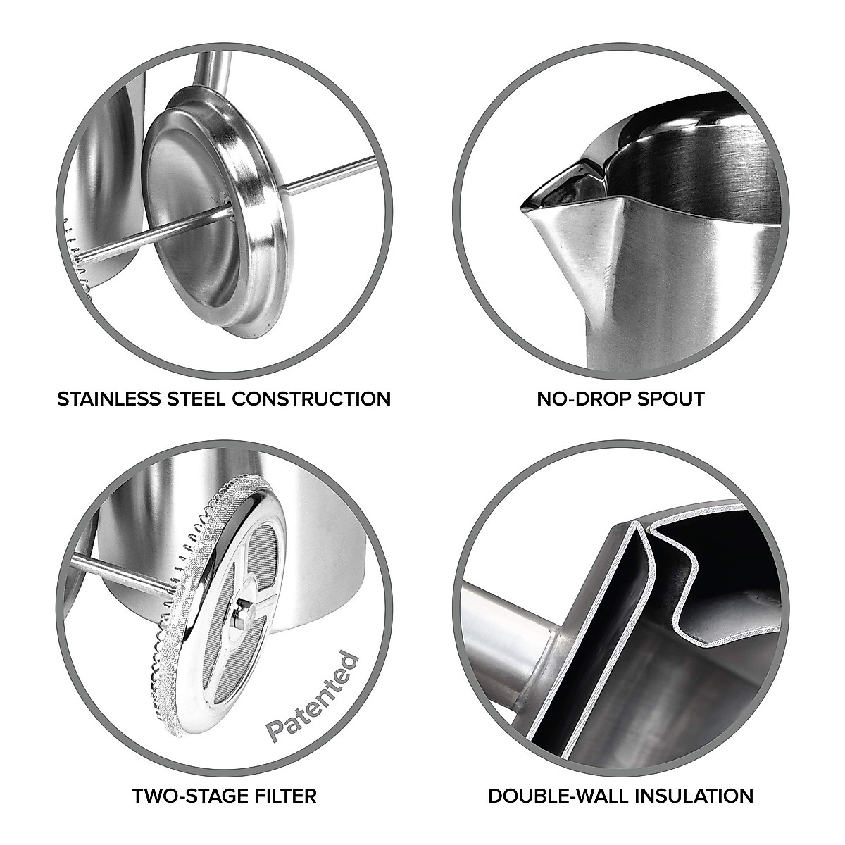 Frieling Double-Walled Stainless-Steel French Press Coffee Maker, Brushed, 23 Ounces