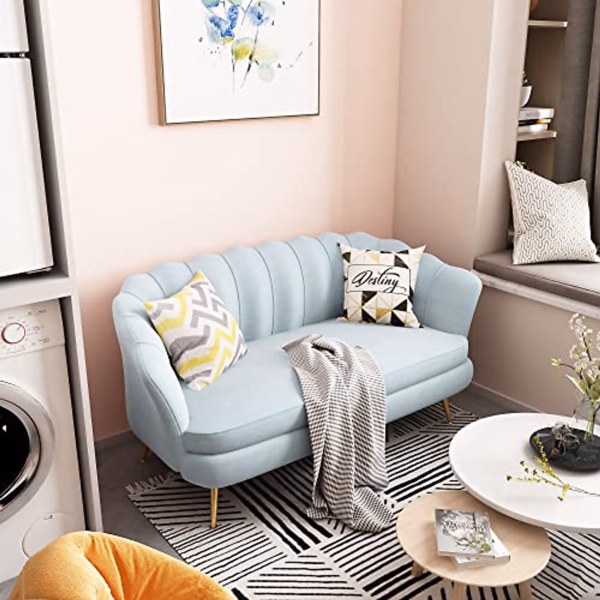 Loveseat Sofa, Modern Velvet Couch Accent Upholstered Settee, 2 Seater Small Loveseat for Small Spaces, Office, Bedroom, Living Room (Light Blue)