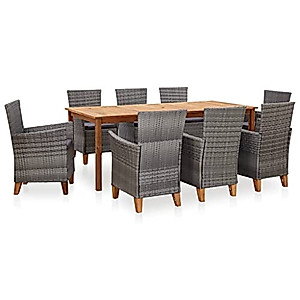 MBFLUUML Outdoor Patio Furniture, Patio Dining Sets, 9 Piece Dining Set Poly Rattan and Solid Acacia Wood Gray Suitable for Patio, Porch, Backyard, Balcony.