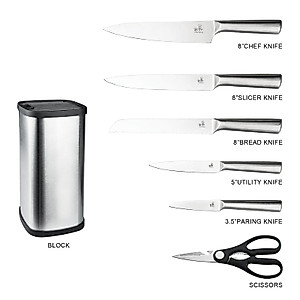 CHUSHIJI Knife Set,7 Pieces Knives Set for Kitchen,Kitchen Knife Set with Block,Razor-Sharp Stainless Steel Knife Block Set for Home Cooking, Kitchen Knives Set with Kitchen Scissors