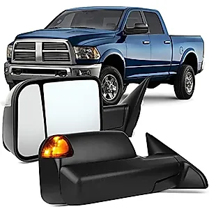 OCPTY Tow Mirrors Power Heated Left Driver Right Passenger Side Towing Mirrors Fit for 2009-2010 for DODGE for Ram 1500 2011-2016 for Ram 1500 2500 3500 with Turn Signal Puddle Light with Black