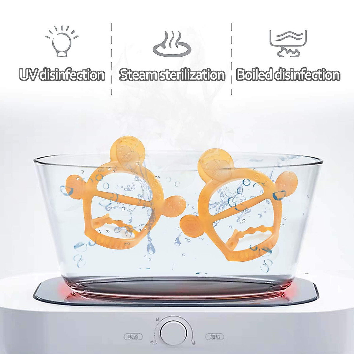 【Never Drop from Hand】 HEORSHE 2 Pack Baby Teething Toys for Babies 3-6 Months Teethers for Infant Toddlers Silicone Molars Adjustable Chew Toys for Babies 3 4 5 6 7 8 9 10 11 12 Months (Brown + Pink)