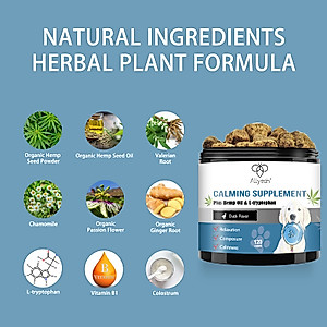 Dogs Calming Chews, Dog Treats Anti Anxiety Relief Dog Chill Pill Bites, Hemp Calm Care, Fireworks Travel Sleep Aggression Separation Pain Ease, Dog Anxiety Grooming Pets Supplements Relaxer Calm Aid