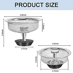 Kitchen Sink Strainer with Handle and Stopper Replacement Kitchen Sink Drain Basket/Stopper/Plug 3.3 Inch Stainless Steel Kitchen Sink Drain Strainer Mesh Sifter Filter(‎Silver)