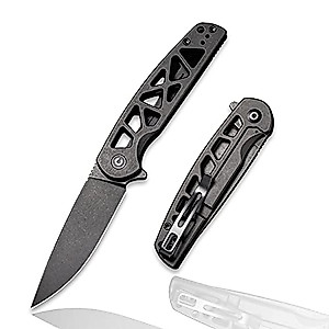 CIVIVI Perf Frame Lock Pocket Knife, Flipper Knife with 3.12" Nitro-V Drop Point Blade, Skeletonized Stainless Steel Handle C20006-B (Black)