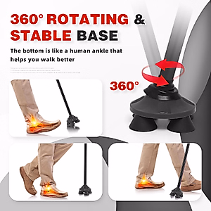 BeneCane Walking Cane for Men & Women Walking Stick for Seniors Folding Canes Quad Cane Adjustable Lightweight Sturdy Collapsible Heavy Duty with Soft TPR T-Handle and Travel Bag