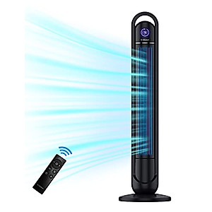 Tower Fan with Remote, G-Ocean 45 Inch Oscillating Fan, Bladeless Fans with 24H Timer, 3 Speeds, 3 Modes, LED Display, Cooling Standing Floor Fan for Bedroom Living Room Home Office, Meteorolite Black