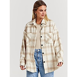 ANRABESS Womens Casual Plaid Shacket Button Down Long Sleeve Shirt Jacket