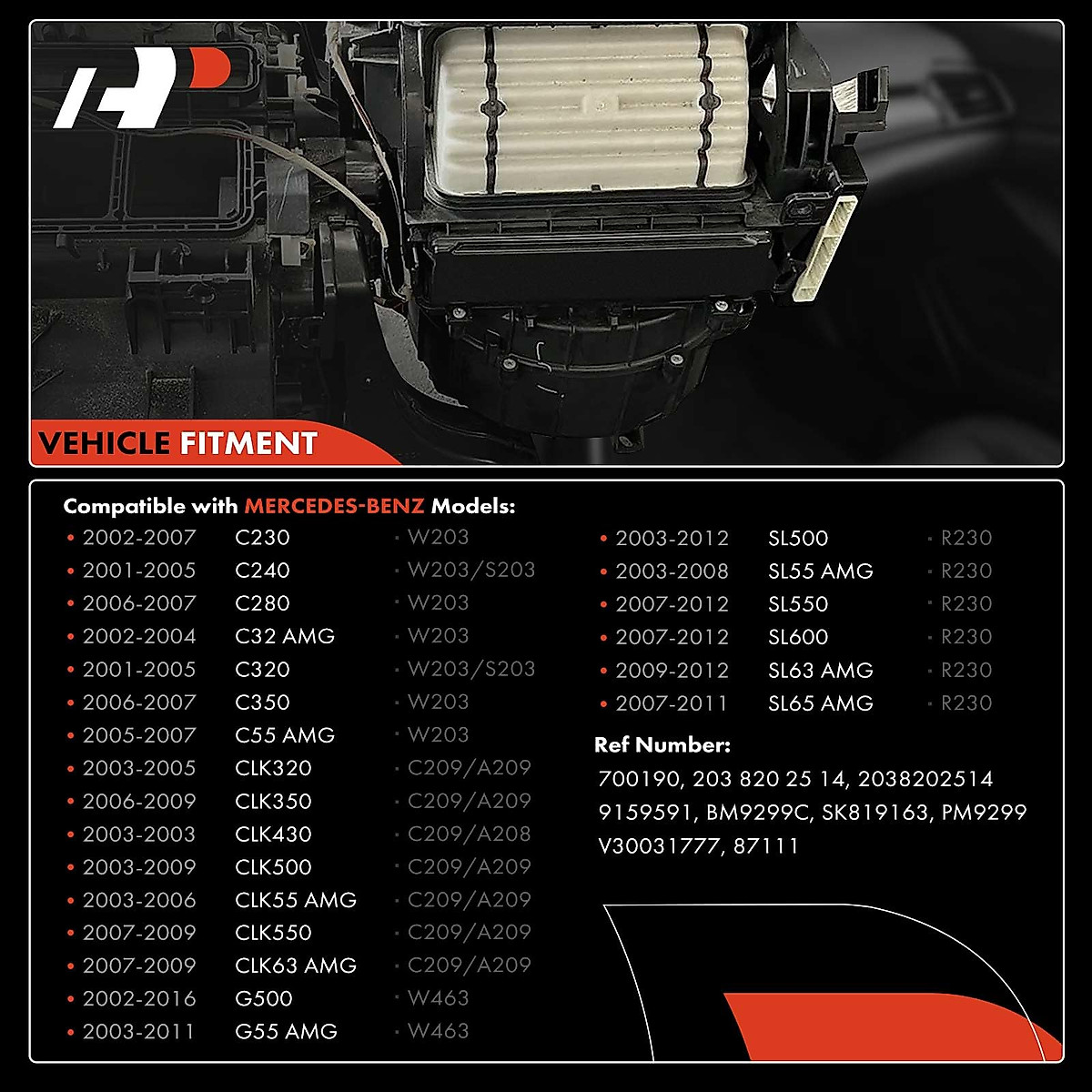 A-Premium HVAC Heater Blower Motor Assembly Compatible with Mercedes-Benz Vehicles - C200, C230, C240, C280, C32 AMG, C320, C350, C55 AMG, CLK280, CLK320, CLK350, CLK430, CLK500, CLK55 AMG, CLK550