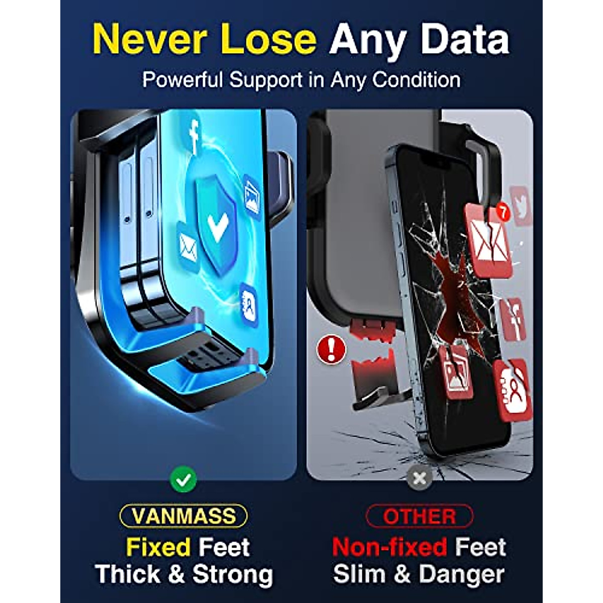 [2023 Upgraded] VANMASS Car Dashboard Phone Holder Mount [Super Suction Cup] Compatible for iPhone 13 Pro Max 12 11 X Xr Xs 8 7 Plus Mini Se Universal Cell Phone Windshield Vent Handsfree Cradle,Black