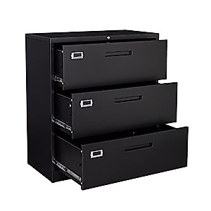 MIIIKO Lateral File Cabinet with Lock, 3 Drawer Lateral Filing Cabinet, Large Deep Drawers Locked by Keys, Metal Storage File Cabinet for Hanging Files Letter/Legal/F4/A4 Size