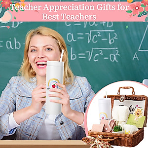 Reallnaive 11 Pcs Teacher Gifts for Women Appreciation Graduation Thank You Gift Include Tumbler, Basket, Ribbon, Bracelet, Card, Towel, Makeup Bag, Plant, Makeup Brushes, Nail Clippers, Socks