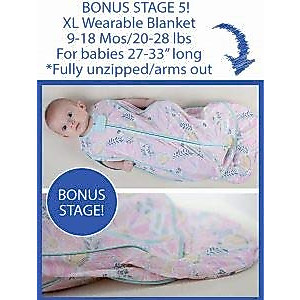 Woombie Grow with Me Baby Swaddle, Convertible Swaddle Fits Babies 0-9 Months, Expands to Wearable Blanket for Babies up to 18 Months, Stardust Grey Elephant