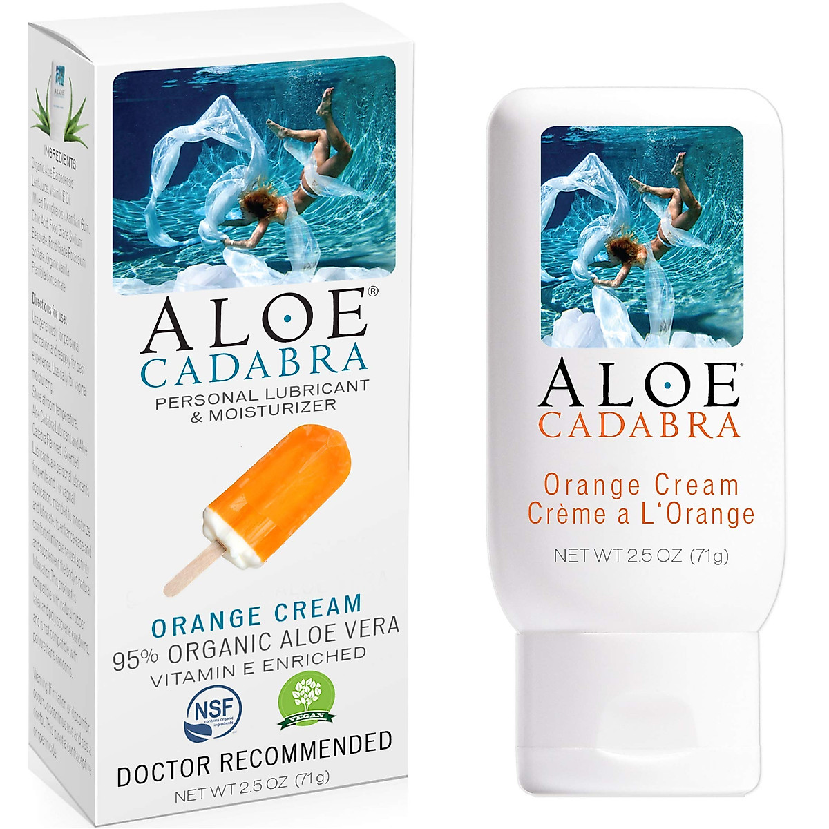Aloe Cadabra Flavored Personal Lubricant and Vaginal Moisturizer, Organic Edible Aloe Lube for Men, Women and Couples, Non-Staining, pH Balanced, Toy Compatible (Orange Cream, 2.5 Ounces, 1 Pack)