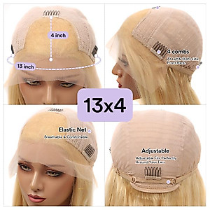 SIYUSI 20Inch 613 Lace Front Wig Human Hair,13x4 HD Transparent Lace, 200% Density Straight Brazilian Blonde Wig, Pre-Plucked with Baby Hair