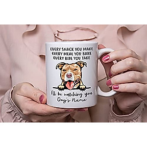 Personalized Red Nose American Pit Bull Coffee Mug, Every Snack You Make I'll Be Watching You, Customized Dog Mugs for Mom Dad, Gifts for Dog Lover, Mothers Day, Fathers Day, Birthday Presents