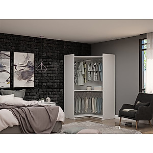 Manhattan Comfort Rockefeller Ultra Modern Open Corner Bedroom Closet with 2 Hanging Rods, 65.91", White