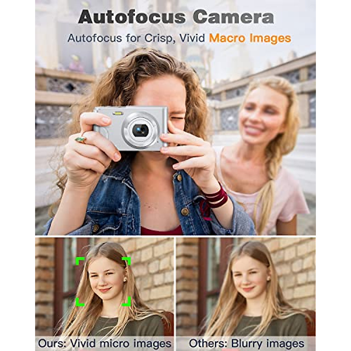 Digital Camera, Zostuic 48MP Autofocus Kid Camera with 32GB Card 1080P Video Camera with 16X Zoom, Compact Portable Small Cameras Christmas Birthday Gift for Children Kid Teen Student Girl Boy(Silver)