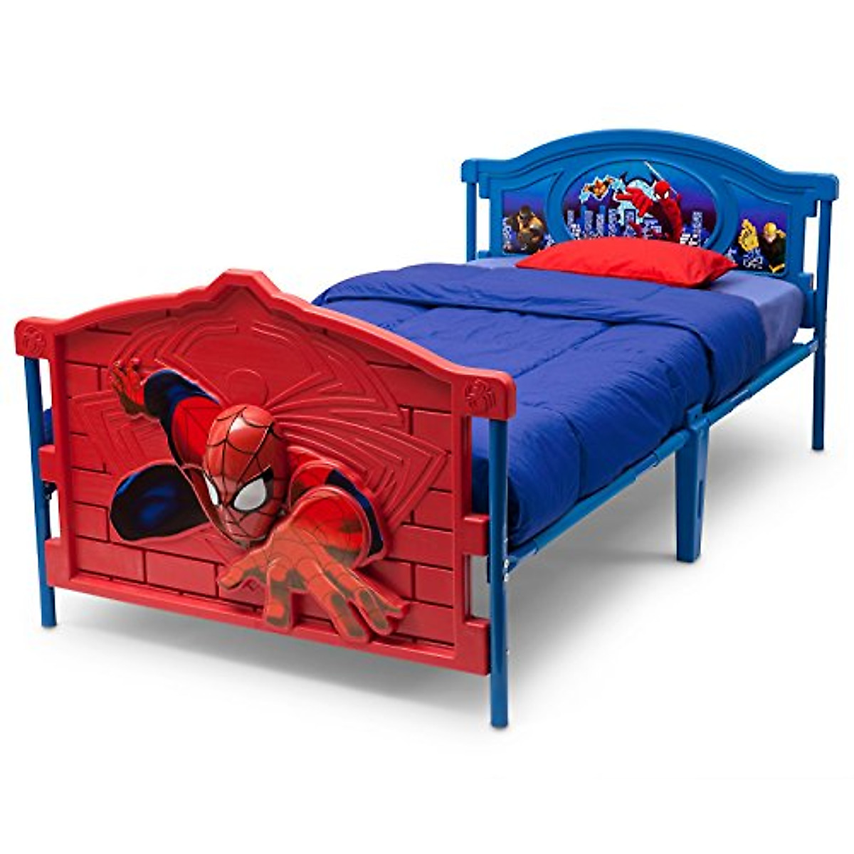 Delta Children Plastic 3D-Footboard Twin Bed, Marvel Spider-Man Snooze 6 inch Memory Foam Twin Mattress (Bundle)