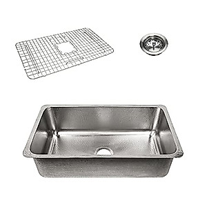 Sinkology K1408-BB62 Taylor Undermount 31.25 in. Single Bowl Brushed Crafted Grid and Strainer Drain Stainless Steel Kitchen Sink Kit