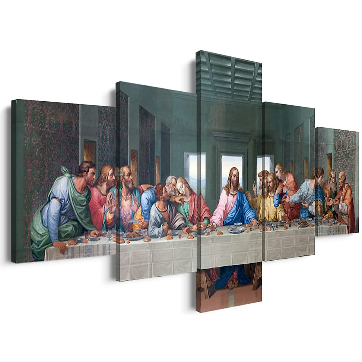 YOUHONG 5 Piece Christian Wall Decor Last Supper Wall Decor Leonardo Da Vinci Wall Art Jesus Pictures for Wall Religious Wall Decor for Dining Room Decor Ready to Hang (50''W x 24''H)