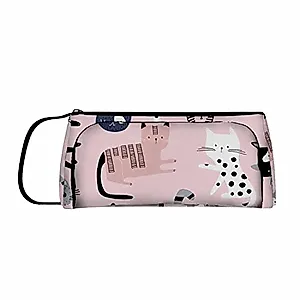 Nicokee Pink Cat Pencil Case Colorful Kittens Cute Animal Cartoon Doodle Pencil Pouch Cosmetic Bag for School Office Travel