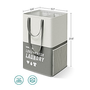 SONGMICS Laundry Baskets, Laundry Hamper with 2 Compartments, 23.8 Gallon (90L) Set of 2 Collapsible Water-Repellent Clothes Hampers, Tall Laundry Bag for Bedroom Bathroom, Dark Gray ULCB209G22