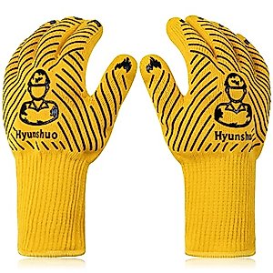 Hyunshuo Ultimate Heat-Resistant BBQ Gloves - Grill, Smoke, and Bake Safely up to 1472°F with Non-Slip Grip, Flexible and Comfortable Design, and Easy-to-Clean Materia