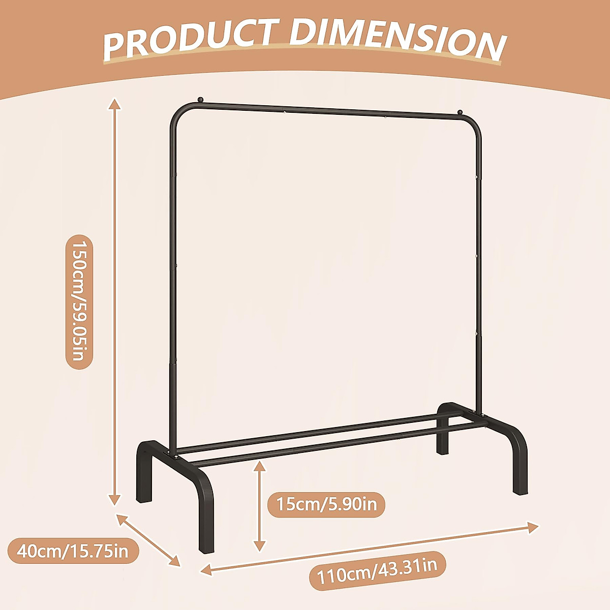 JIUYOTREE Metal Clothing Rack, 43.3 Inches Clothes Garment Coat Rack with Bottom Shelf, Clothing Rack for Hanging Clothes, Coats, Skirts, Shirts, Sweaters, Black