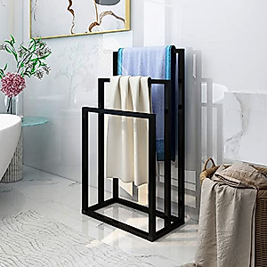 3 Tiers Metal Towel Rack Modern Freestanding Black Towel Holder for Bathroom Accessories Organizer(Black)