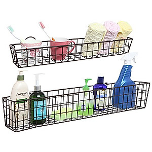 MyGift®, Set of 2 Brown Country Rustic Wall Mounted Openwork Metal Wire Storage Basket Shelves/Display Racks