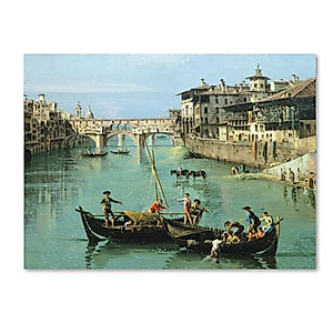 Arno River and Ponte Vecchio Artwork by Canaletto, 18 by 24-Inch Canvas Wall Art