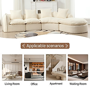 Haplized 137" Modular Sectional Couch,Comfy Upholstered Sectional Sofa,High Density Sponge Floor Sofa,5 Seater Cloud Sofa for Living Room,Bedroom,Apartment,Beige