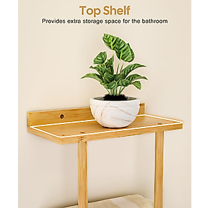 Cozivolife Towel Rack Bamboo for Bathroom, 3 Tier 32.7 inch with 2 Hooks and Shelf Wall Mounted Towel Storage Organizer Shelf, Large Capacity Towel Holder (Natural)