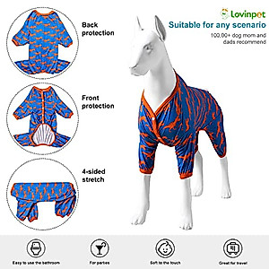 LovinPet Dog Pjs Large Breed - Spun Polyester Stretch Jersey Knit Pjs, Orange Print, Wound Care and Post Surgery Shirt, UV Protection, Pet Anxiety Relief Shirt, Large Dog Onesies,Blue White XXL