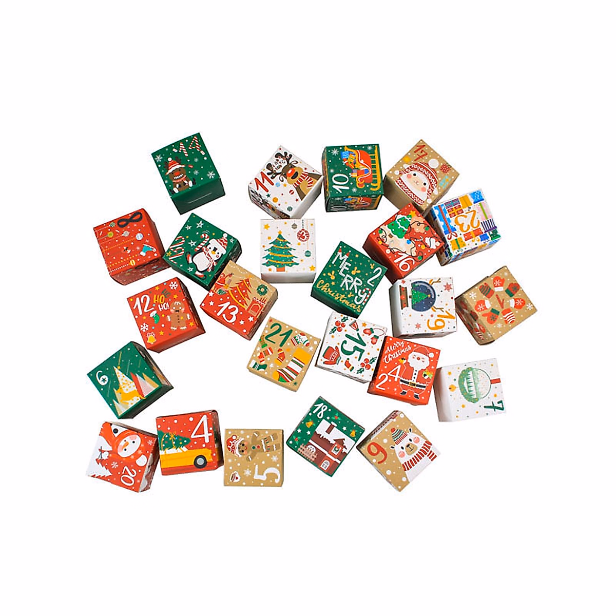 24 Pcs DIY Christmas Advent Calendar Boxes, 24 Days Advent Countdown Gift Boxes, Christmas Cardboard Number Boxes for Kids and Family, Xmas Holiday Decoration.