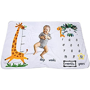 CoFashion Newborn Milestone Blanket for Photograph Blankets - 60"x40" Giraffes Blanket for Baby Girl Shower Gifts - First Year Calendar Growth Chart