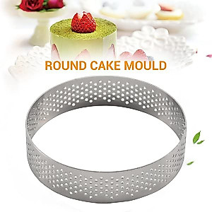 Exogio 10Pcs Circular Tart Ring 8 cm, Stainless Steel Porous Tart Bottom Ring, Heat-Resistant Perforated Pie Cake Mousse Mould Baking for Kitchen, Dessert Making