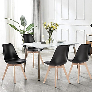 Sweetrcrispy Dining Chairs, Dining Chairs Set of 4, Dining Room Chairs, Kitchen Chairs, Mid Century Modern Chairs, PU Leather Upholstered Chairs with Wood Legs, Kitchen & Dining Room Chairs, Black