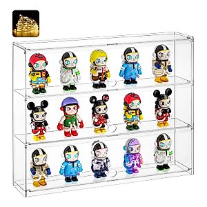 Naconmlet Clear Acrylic Display Case LED Light for Mini Figures,Wall Mounted Display Cabinet 3 Tiered Display Box for Display Figure Dustproof Showcase for Collectibles
